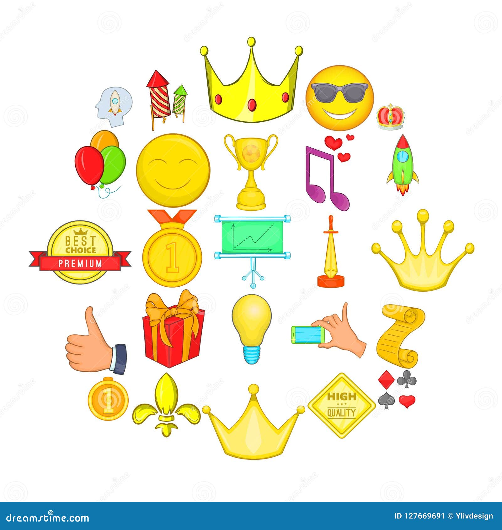 Winning Icons Set, Cartoon Style Stock Vector - Illustration of ...