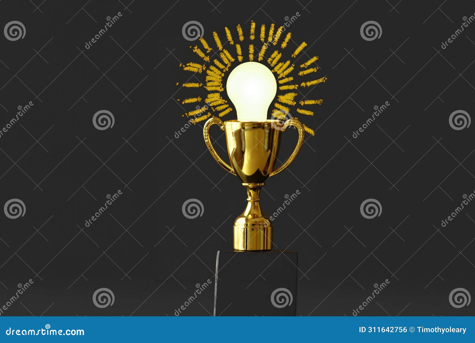 Winning Idea with a Gright Radiant Lightbulb and Gold Trophy Stock ...