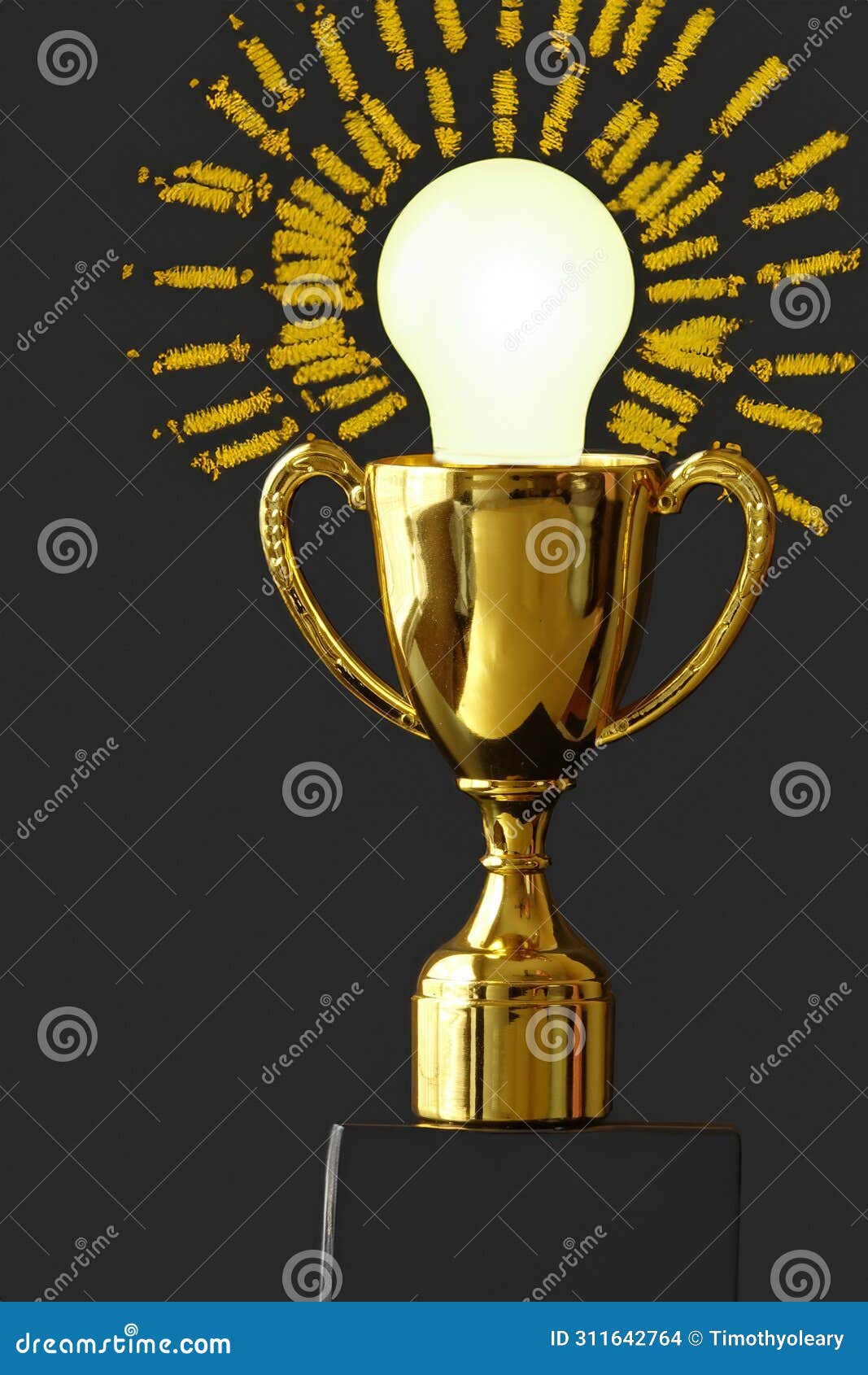 Winning Idea with a Gright Radiant Lightbulb and Gold Trophy Stock ...