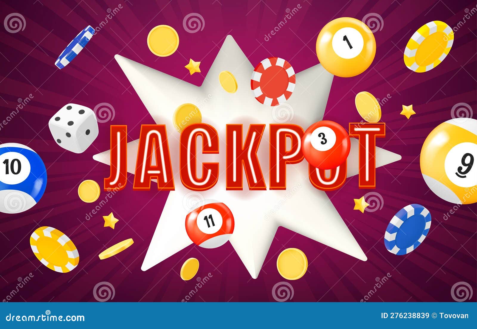 Winning Jackpot Concept with Flying Gambling Elements. 3d Vector ...