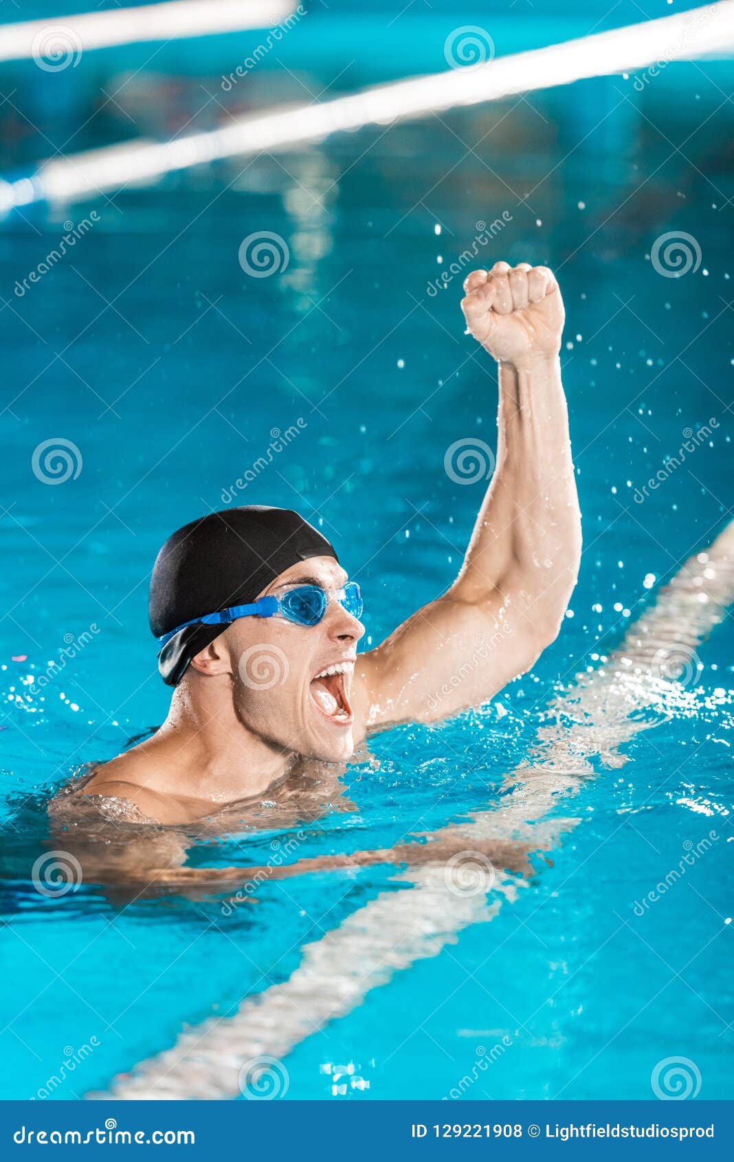 Handsome Winning Muscular Swimmer in Competition Stock Photo - Image of ...