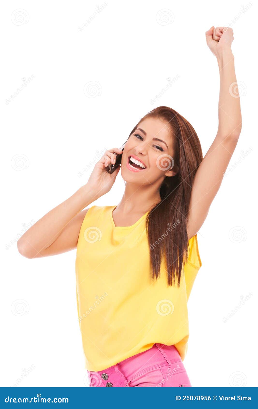 Winning on the phone stock photo. Image of beautiful - 25078956