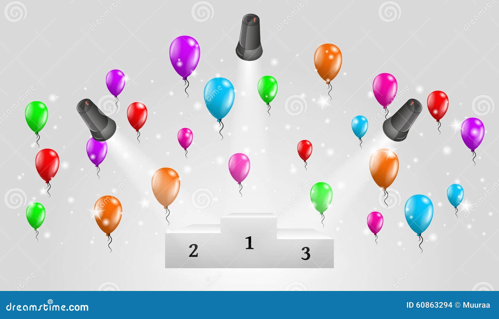 Winning Podium and Lights with Balloons Stock Illustration ...