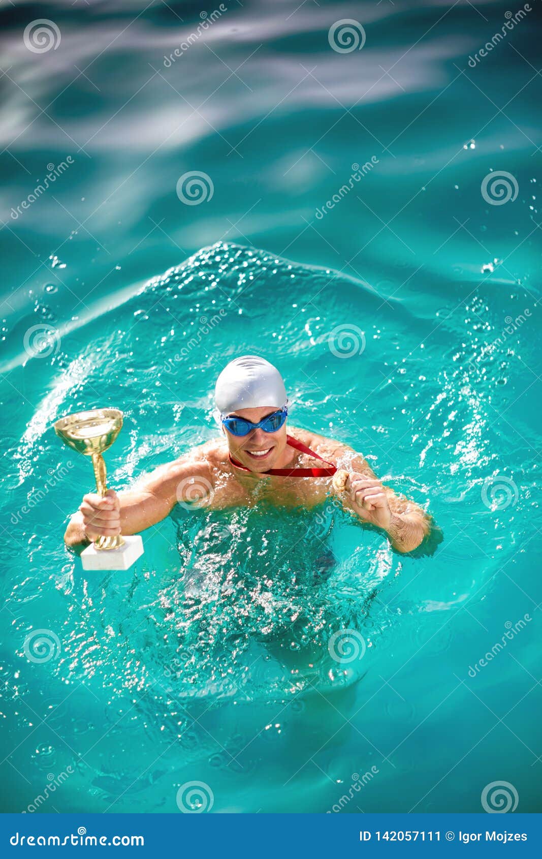 Winning Swimmer stock image. Image of fitness, blue - 142057111