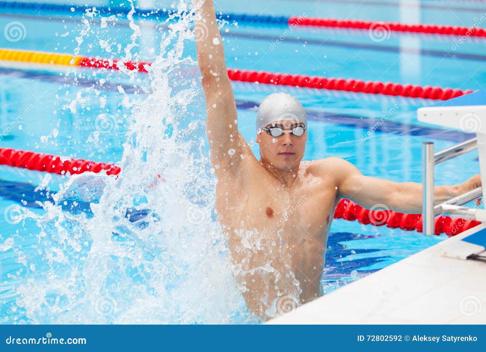 Winning Swimmer Young Muscular Preparing Stock Photo - Image of sports ...