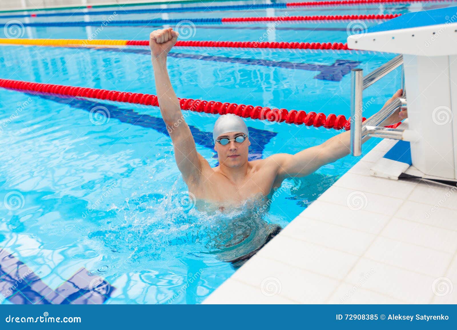 Winning Swimmer Young Muscular Preparing Stock Image - Image of beach ...