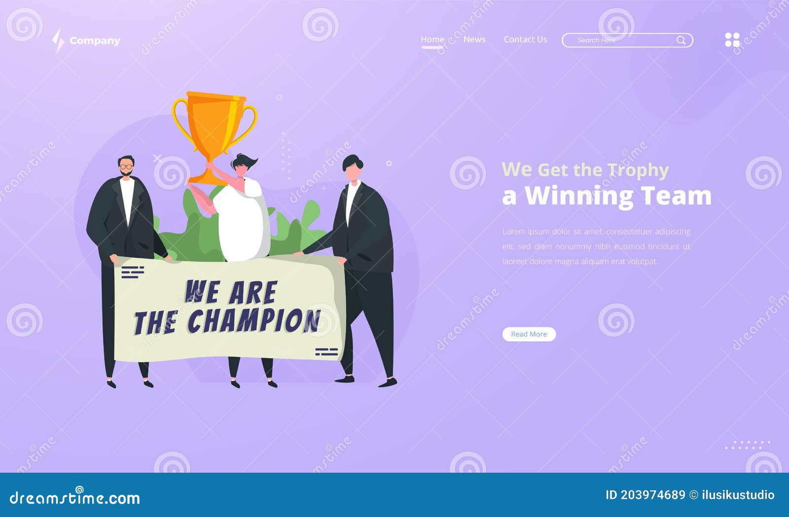 The Winning Team Get a Trophy Illustration on Landing Page Concept ...