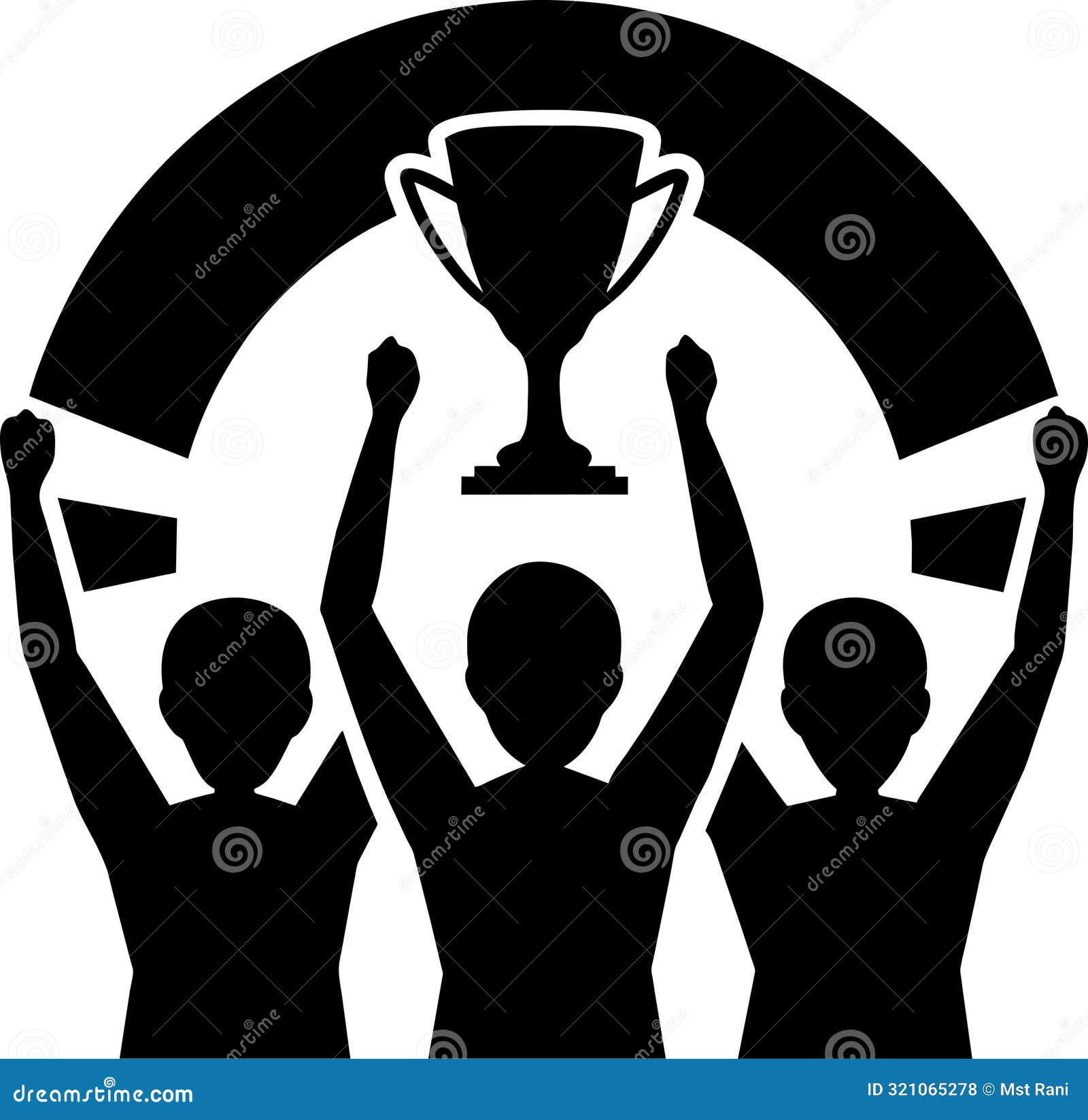Winning Team is Holding Trophy in Hands. Silhouettes of Many Hands in ...