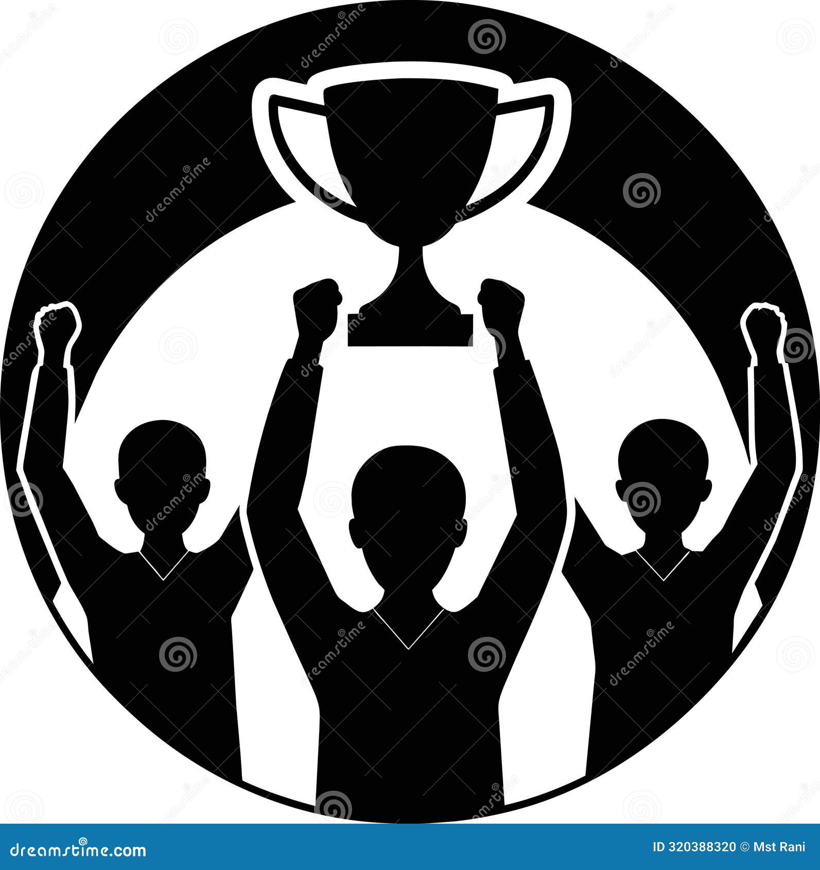 Winning Team is Holding Trophy in Hands. Silhouettes of Many Hands in ...
