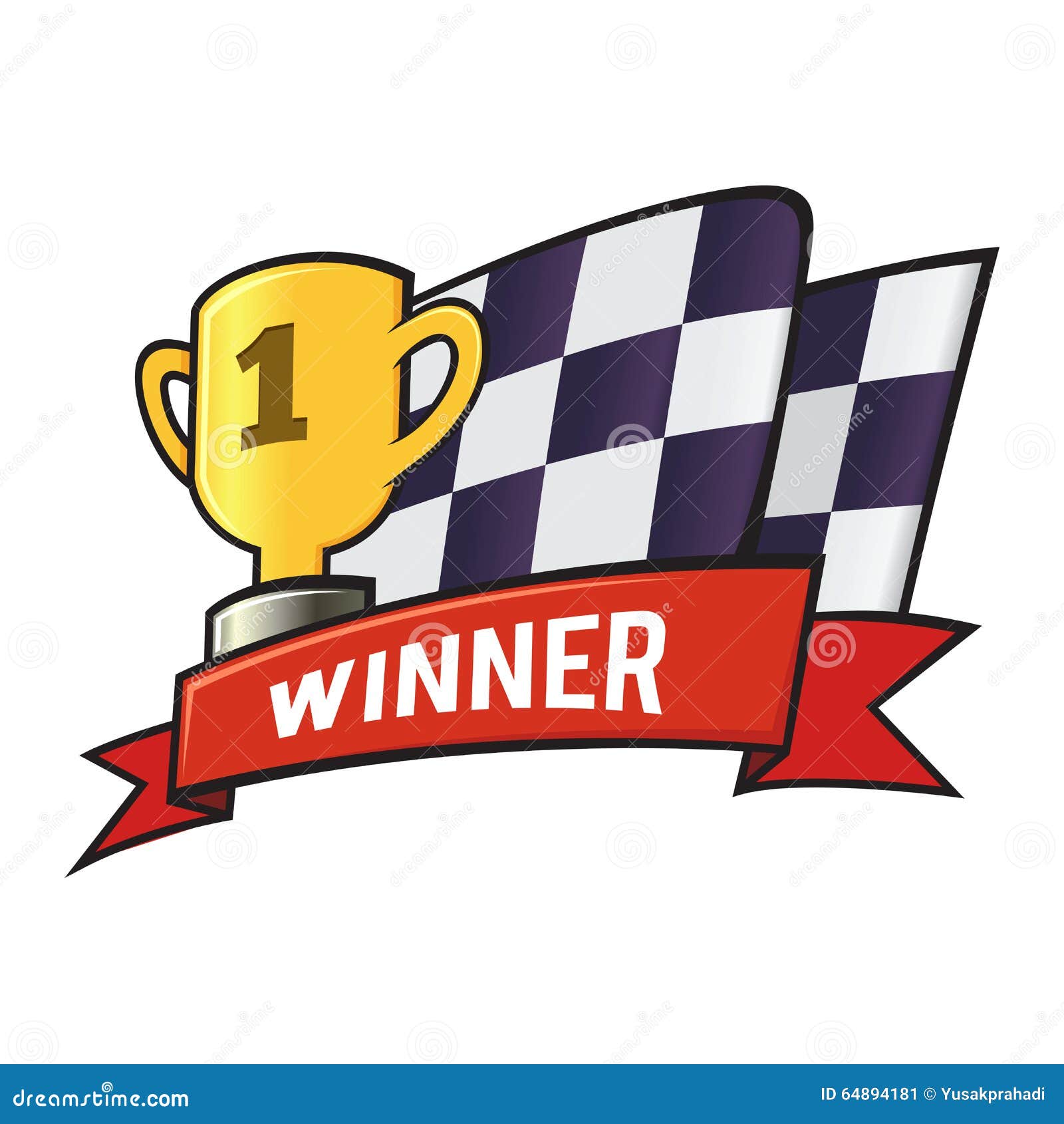 Winning Trophy and Checkered Flag Stock Vector - Illustration of label ...