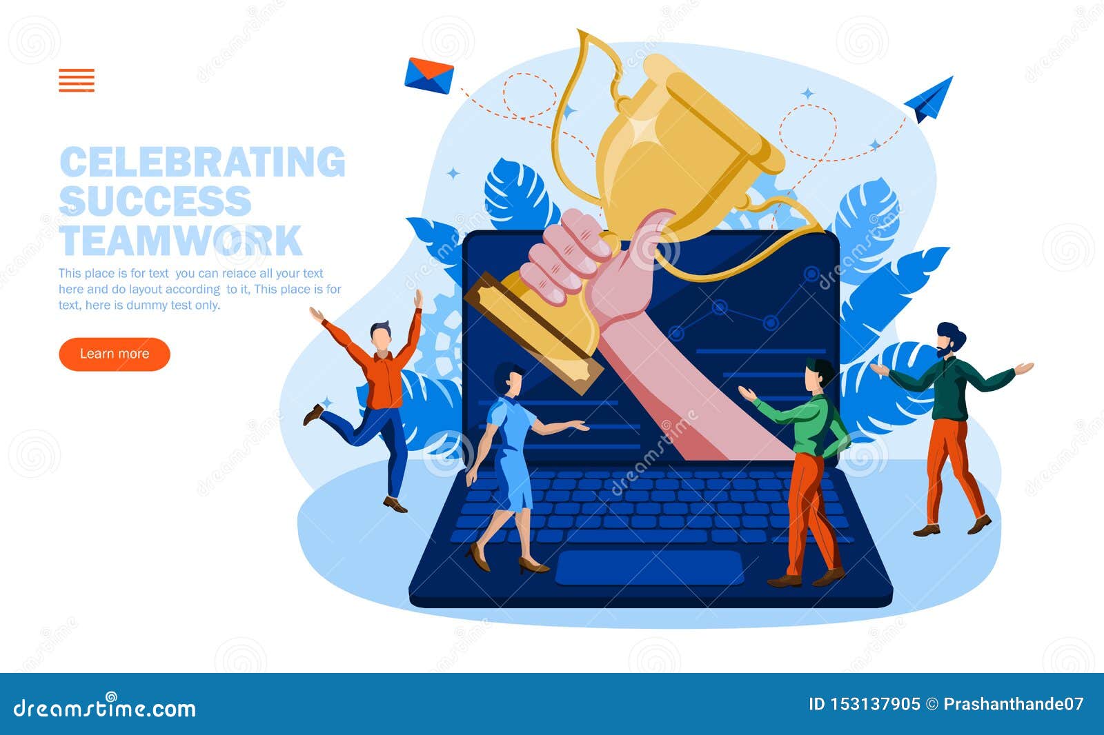 Winning Trophy Hand from the Computer Screen, with Team Celebrating ...