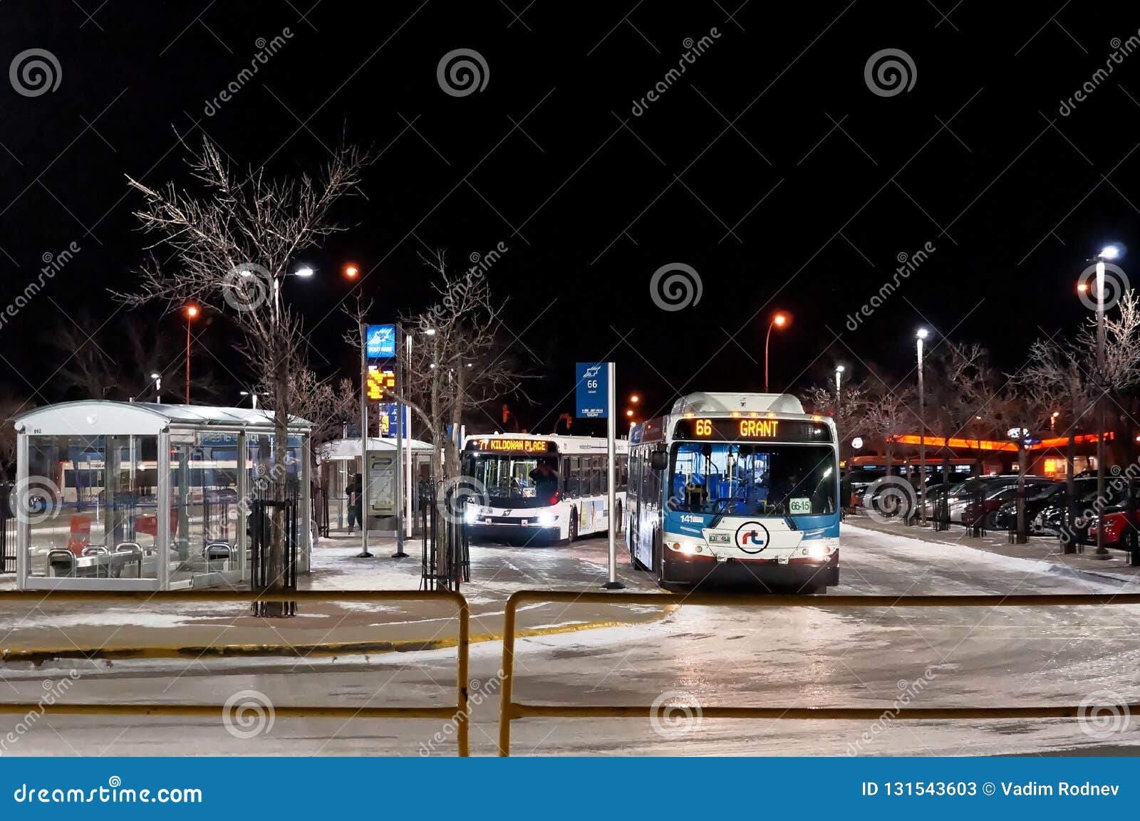 WINNIPEG, CANADA - 2014-11-20: Night Bus Stop in Winnipeg, Manitoba ...