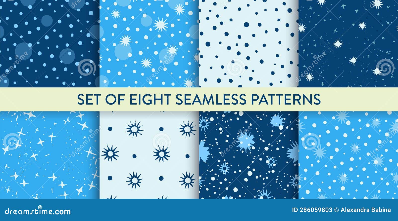 Winter Abstract Pattern Set in Blue and White. Stock Vector ...