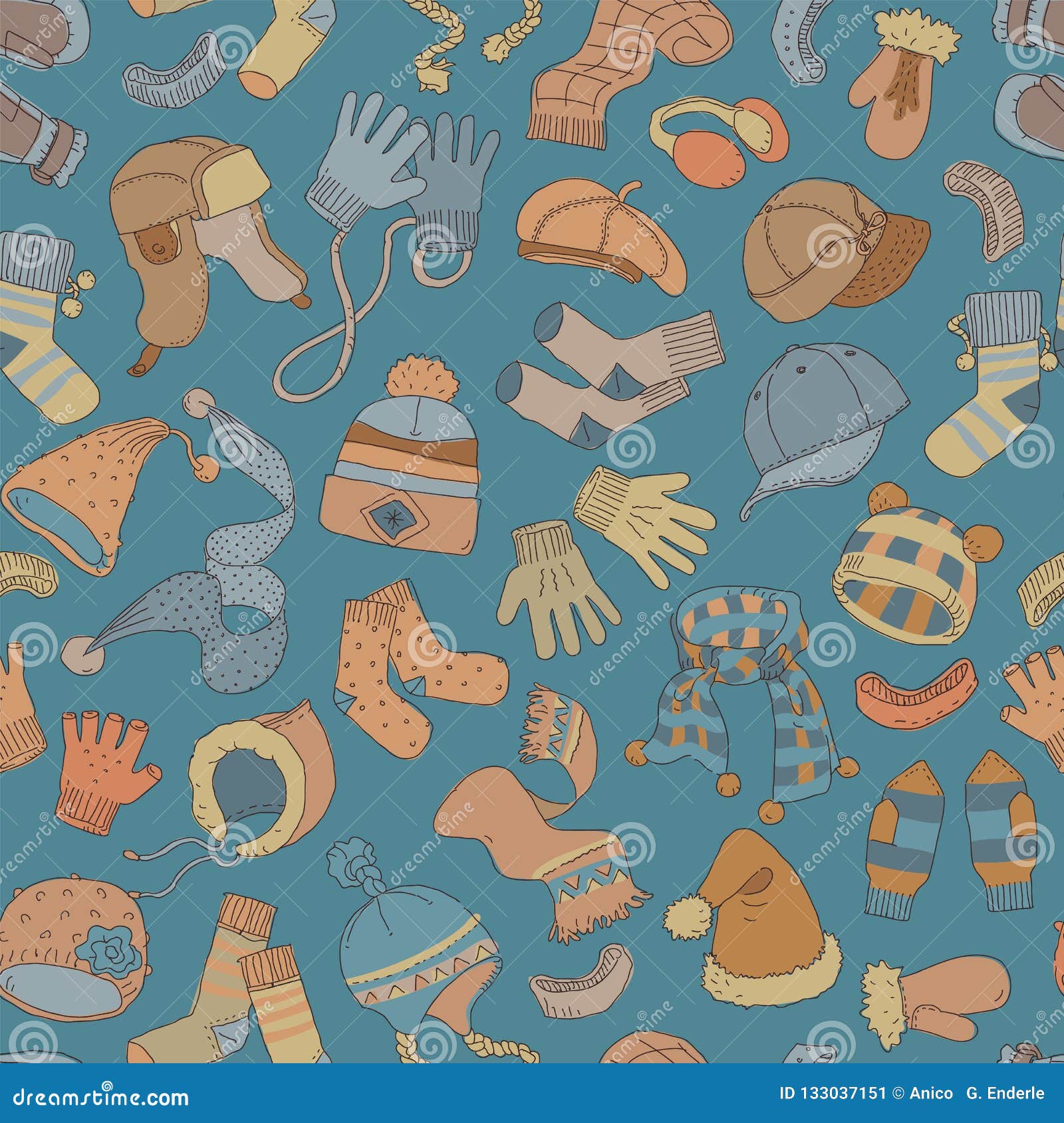 Winter Accessories, Seamless Pattern. Stock Vector - Illustration of head, mitten: 133037151