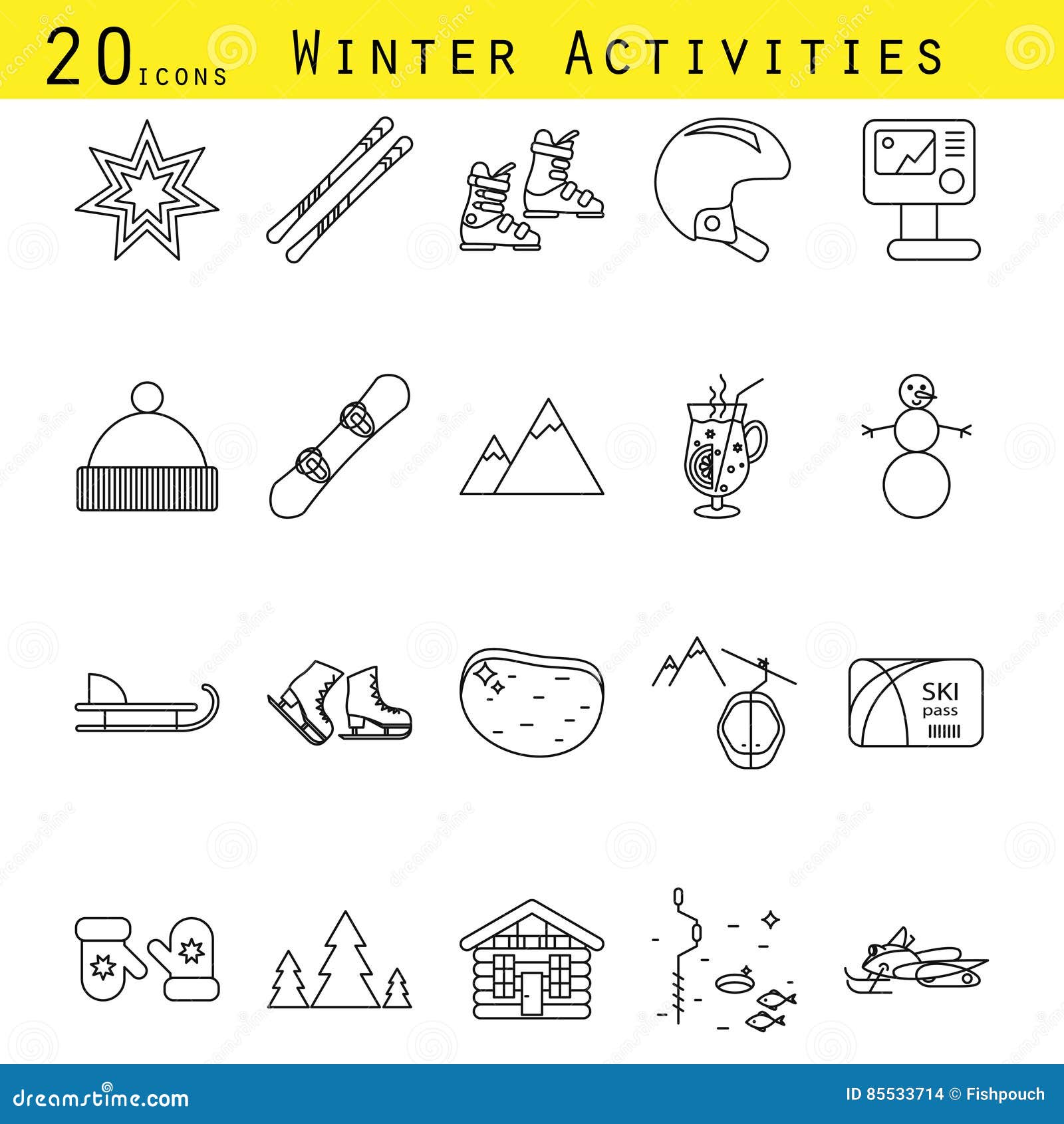 Winter Activities Line Icon Vector Set. Stock Vector - Illustration of ...