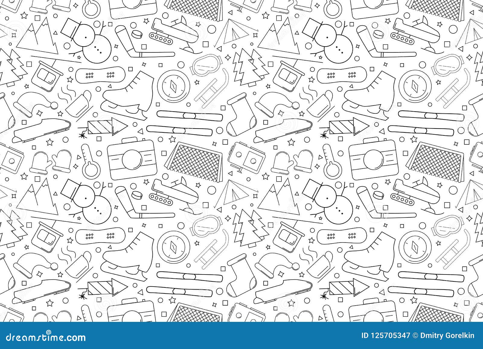 Winter Activity Background from Line Icon. Linear Vector Pattern Stock ...