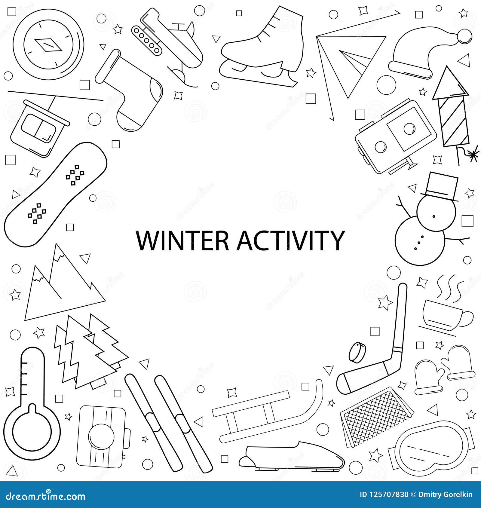 Winter Activity Background from Line Icon. Linear Vector Pattern Stock ...