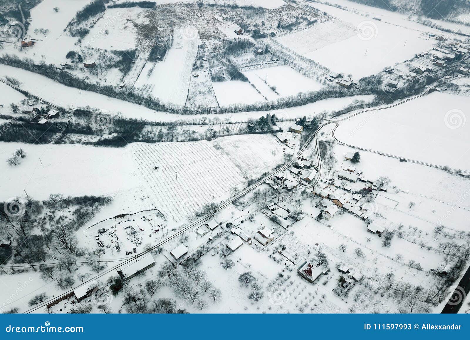 Winter Aerial View Over the Small Village. Stock Image - Image of ...