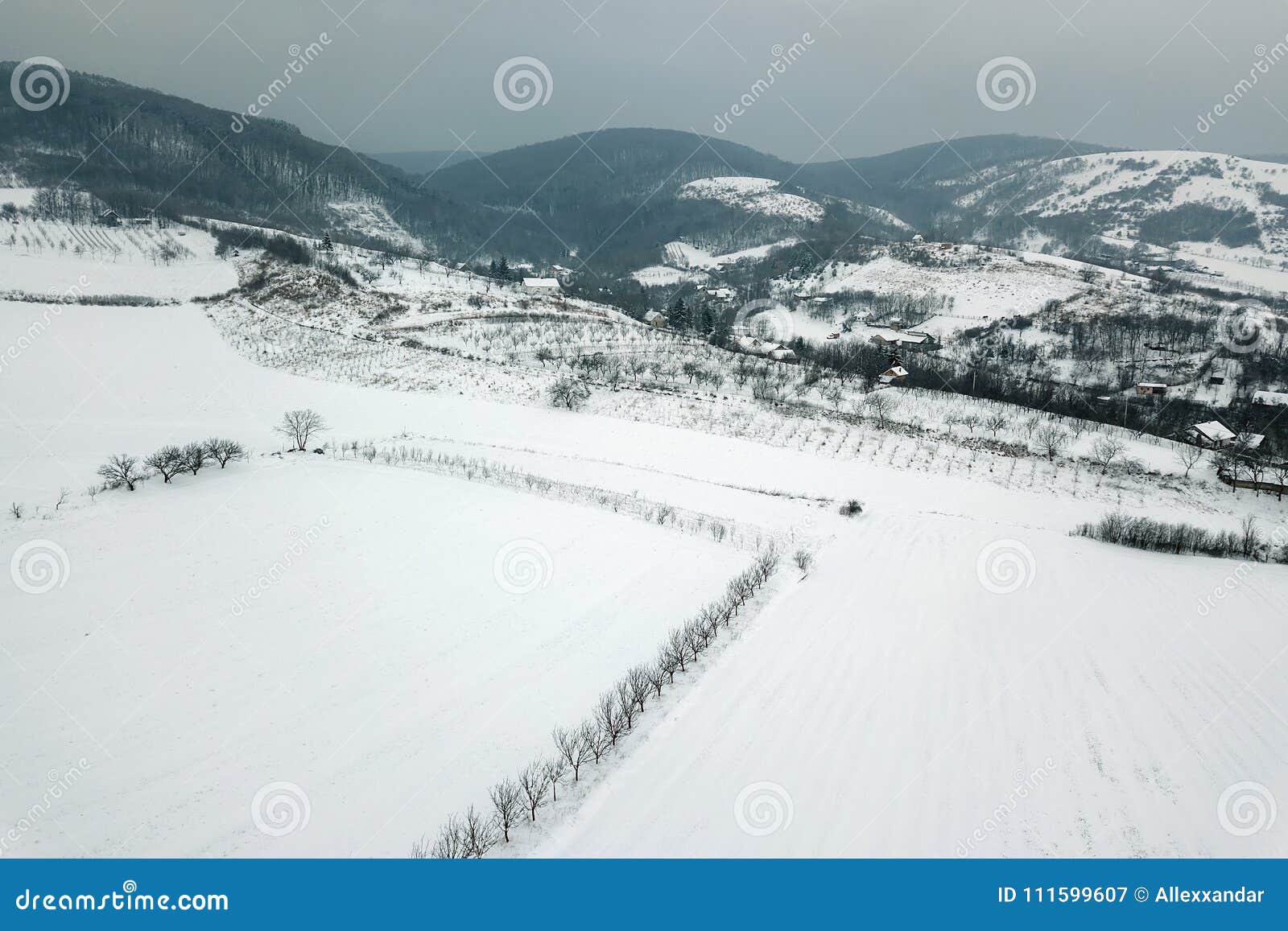 Winter Aerial View Over the Small Village. Stock Image - Image of home ...
