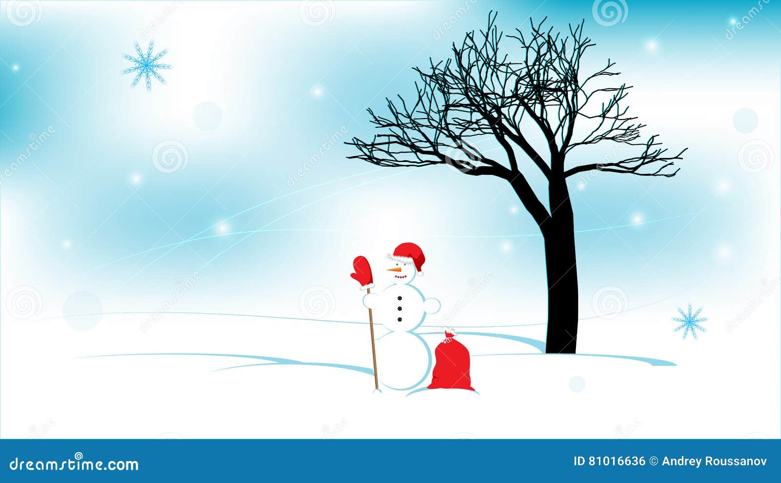 Winter Apple Tree, Snowman, Apples. Abstract Winter Background Stock ...