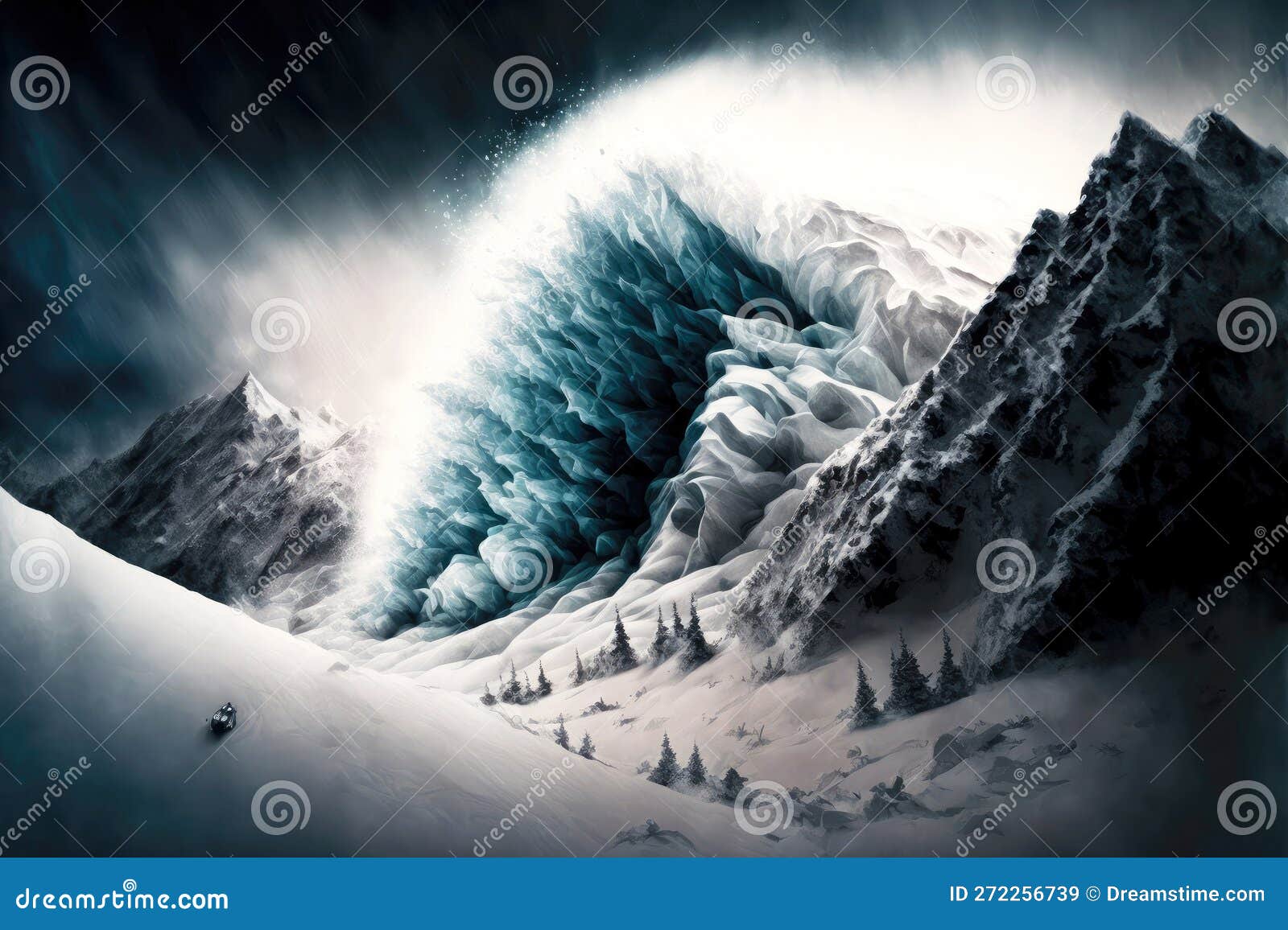 Winter Avalanche from Peak of Mountain Extreme Situation Stock ...