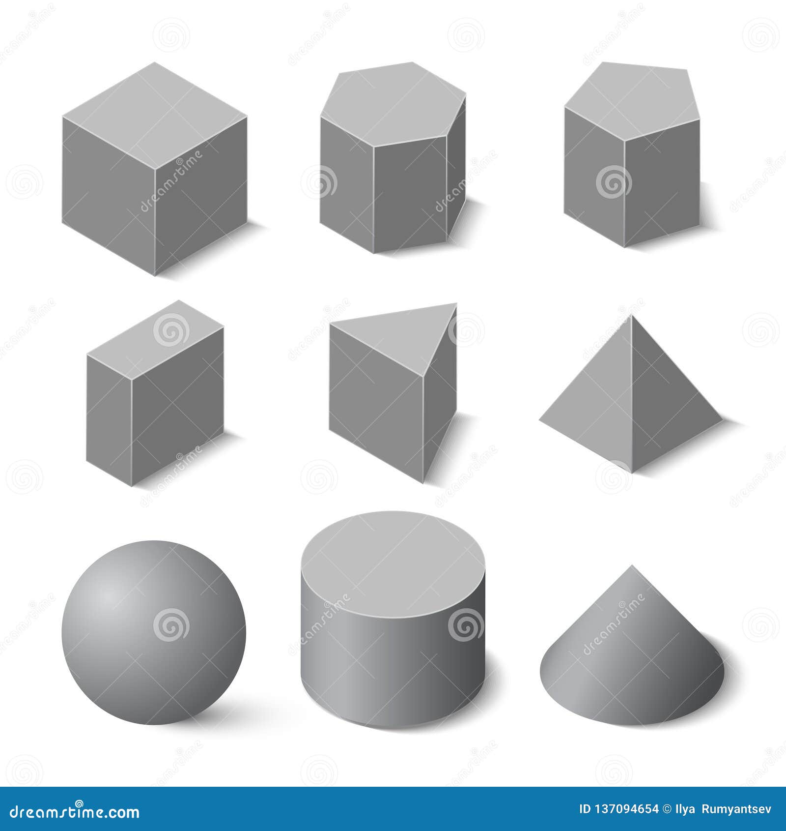Set of Geometric Shapes in Isometric, Vector Geometric Figure Template ...