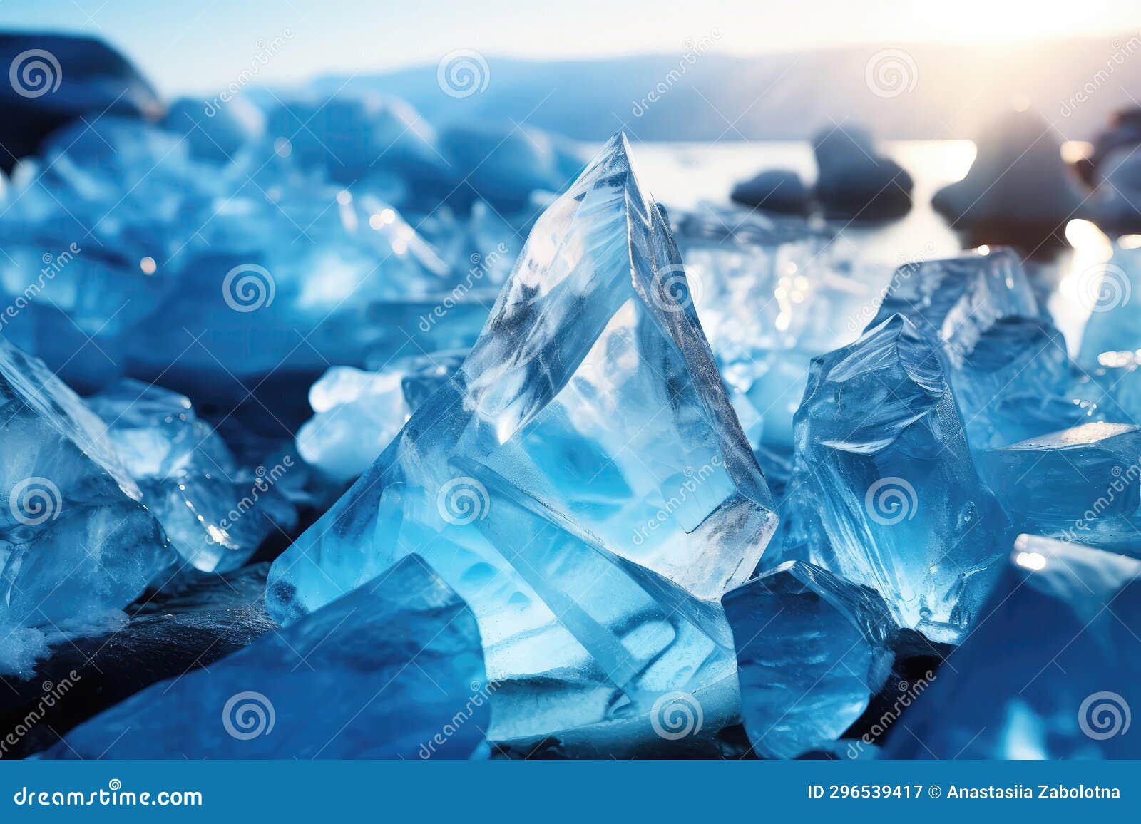 Winter Background with Shards of Blue Ice and Piles of Ice on the Lake ...