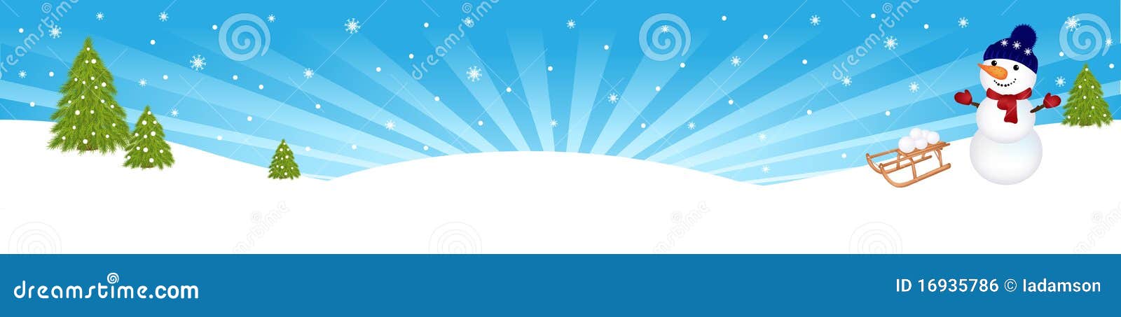 Winter Banner With Snowflakes And Blue Conifers Vector Illustration ...