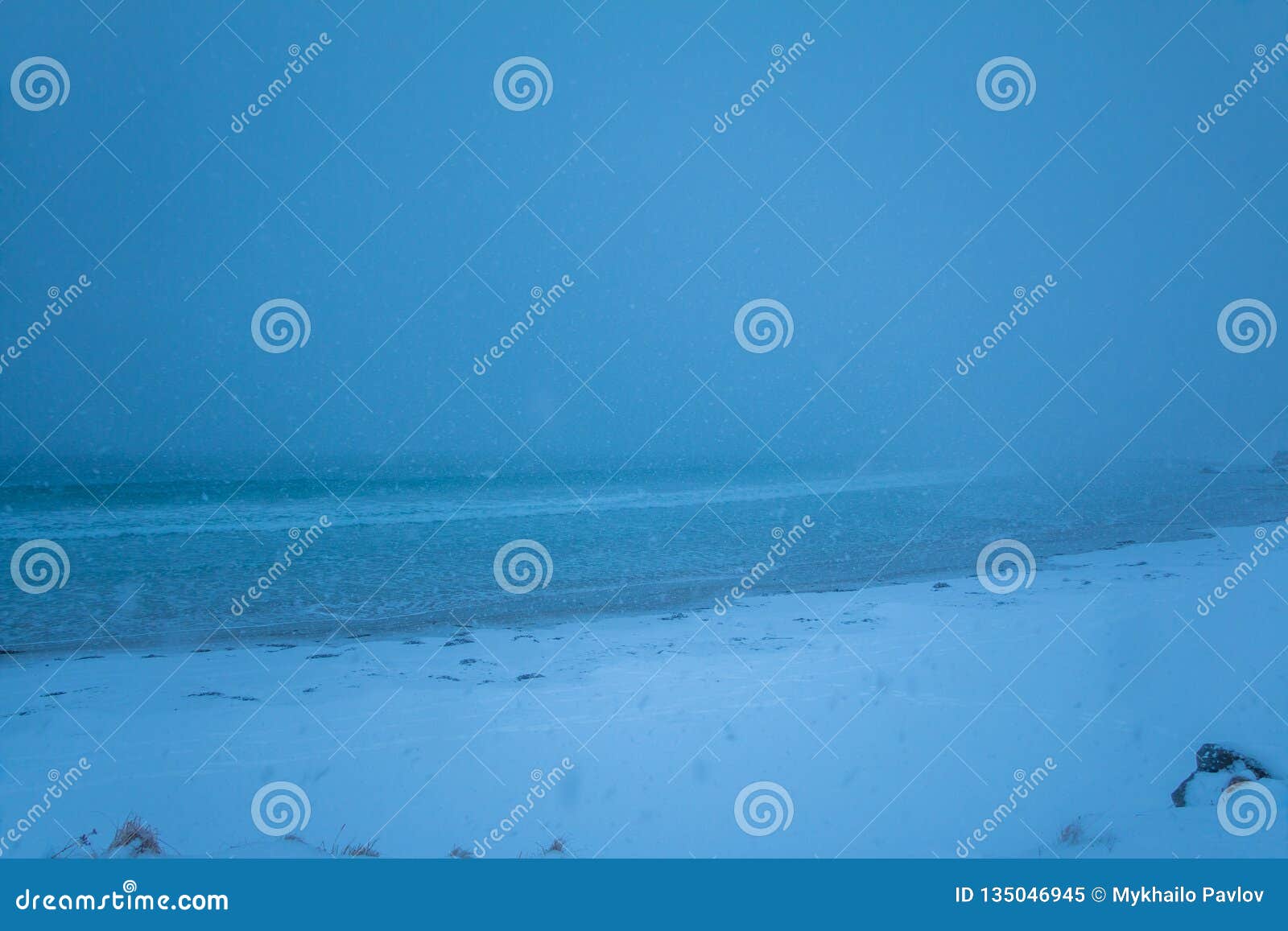 Heavy Snowfall on a Winter Beach Stock Image - Image of stones ...