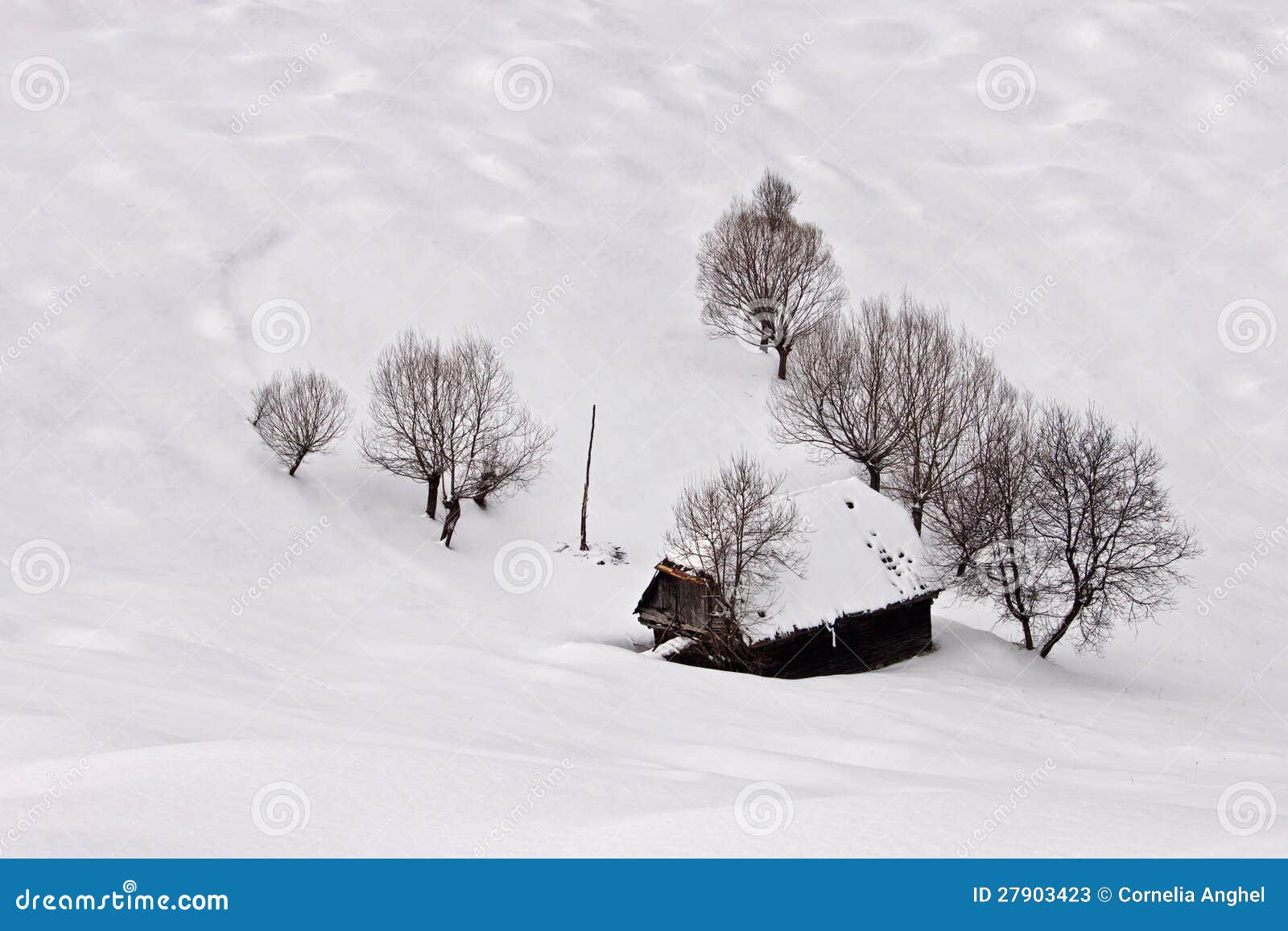 Winter Beauty with Small Cottage and Snow Stock Image - Image of nature ...