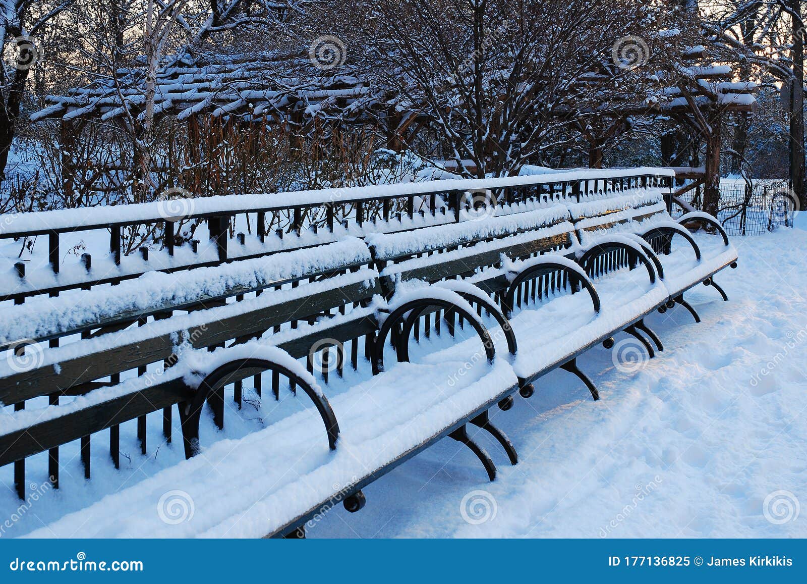 Winter Benches in snow stock image. Image of covered - 177136825
