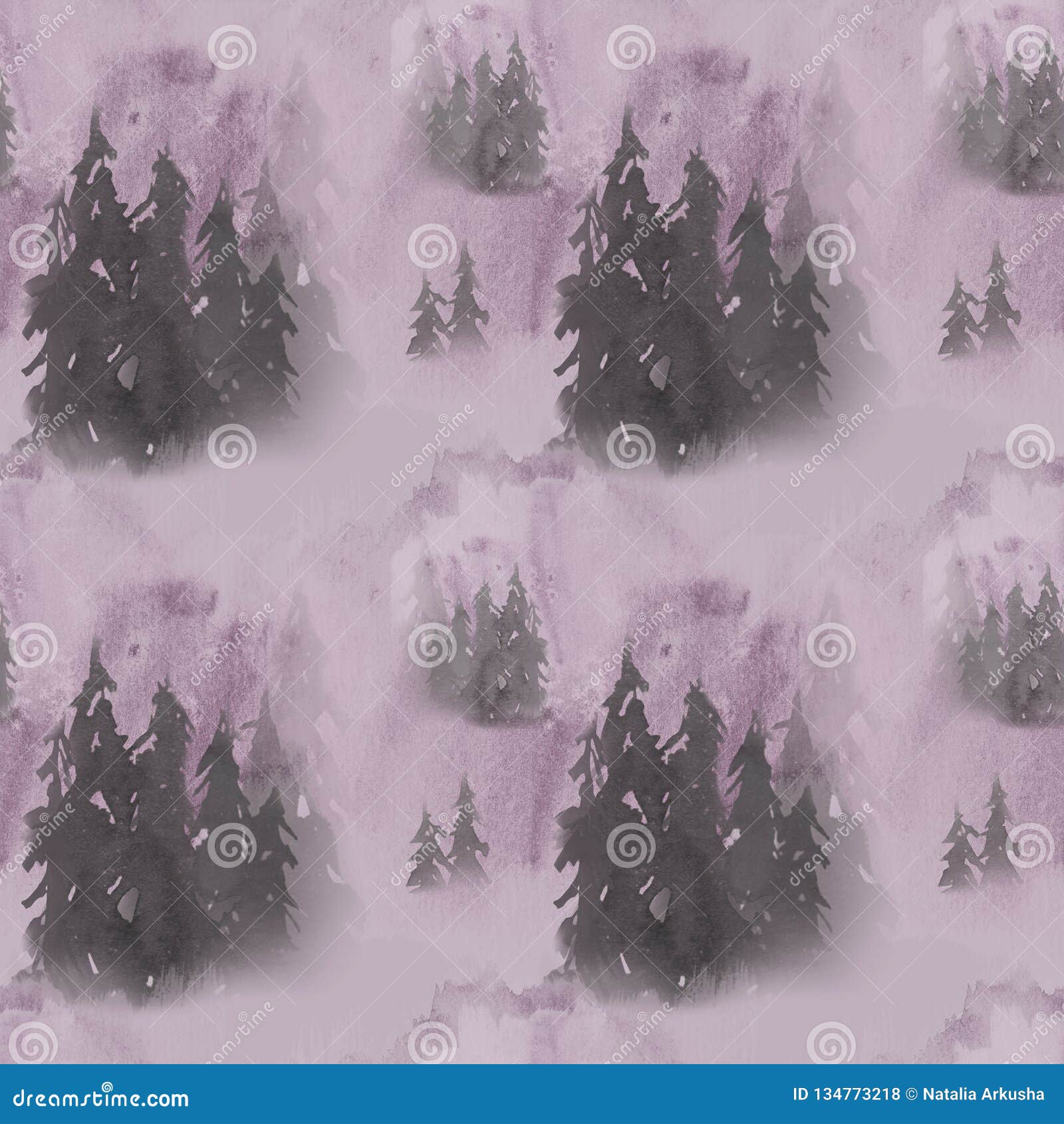 Blue Winter Seamless Pattern in Fog Forest Stock Illustration ...