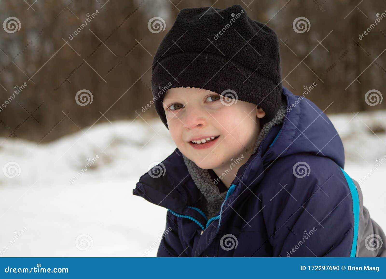 Winter Boy Portrait Against Snow Stock Photo - Image of activity, snow ...
