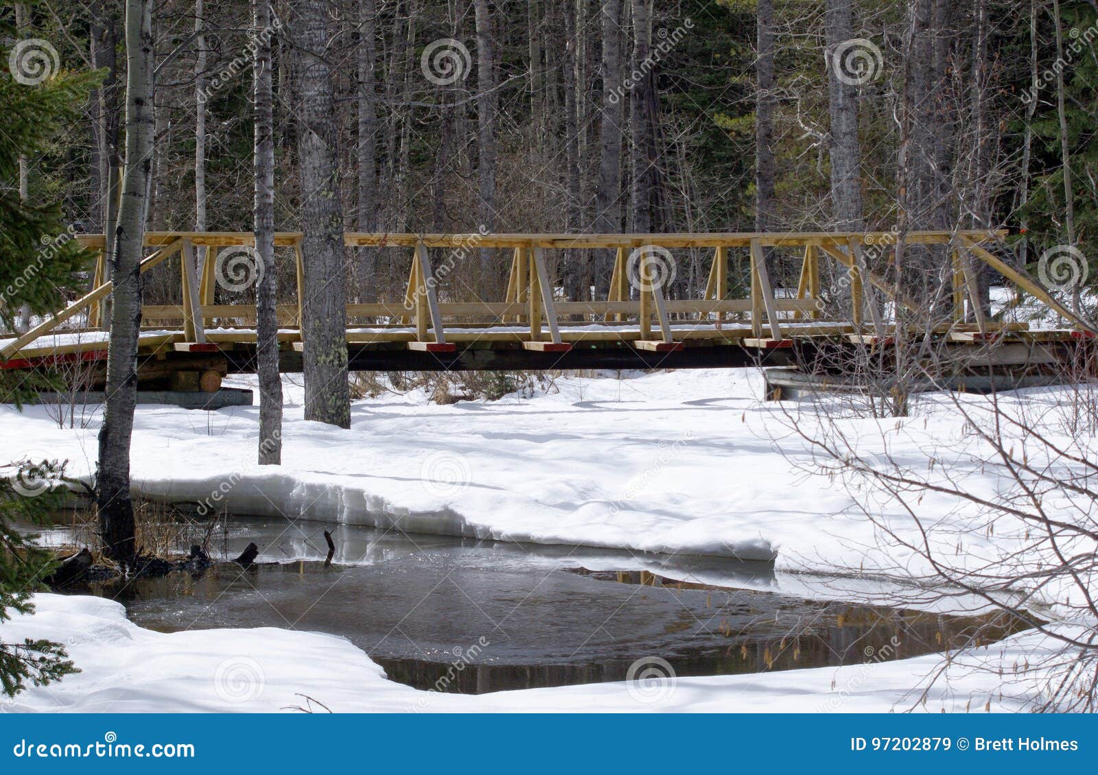 Winter Bridge with Snow and Water Stock Image - Image of outdoor, park ...