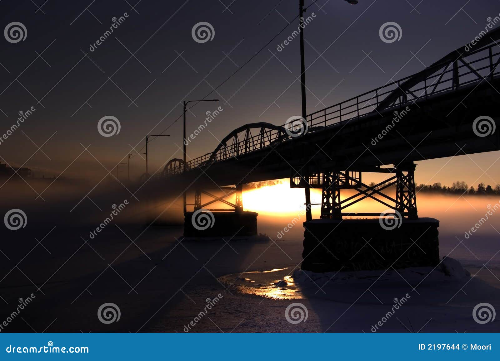 Winter bridge in sunset stock photo. Image of structure - 2197644