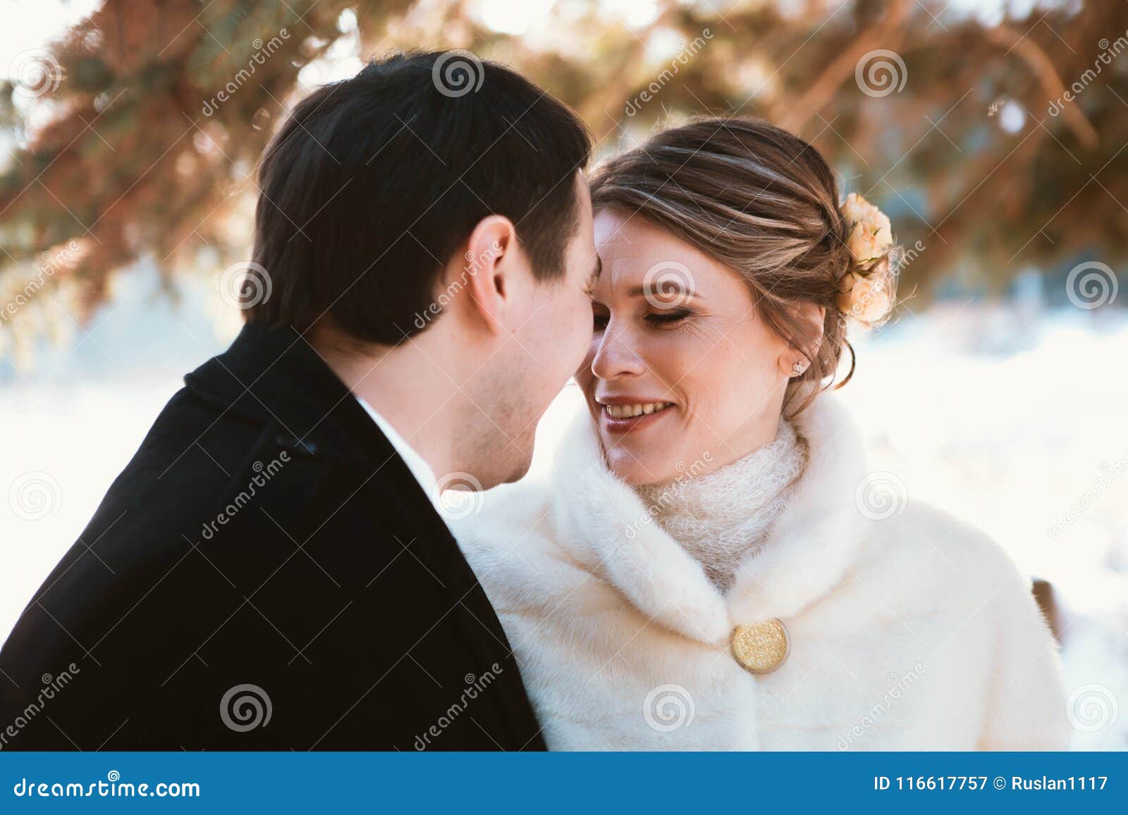 Winter Bright Wedding Bride and Groom Couple Stock Image - Image of ...