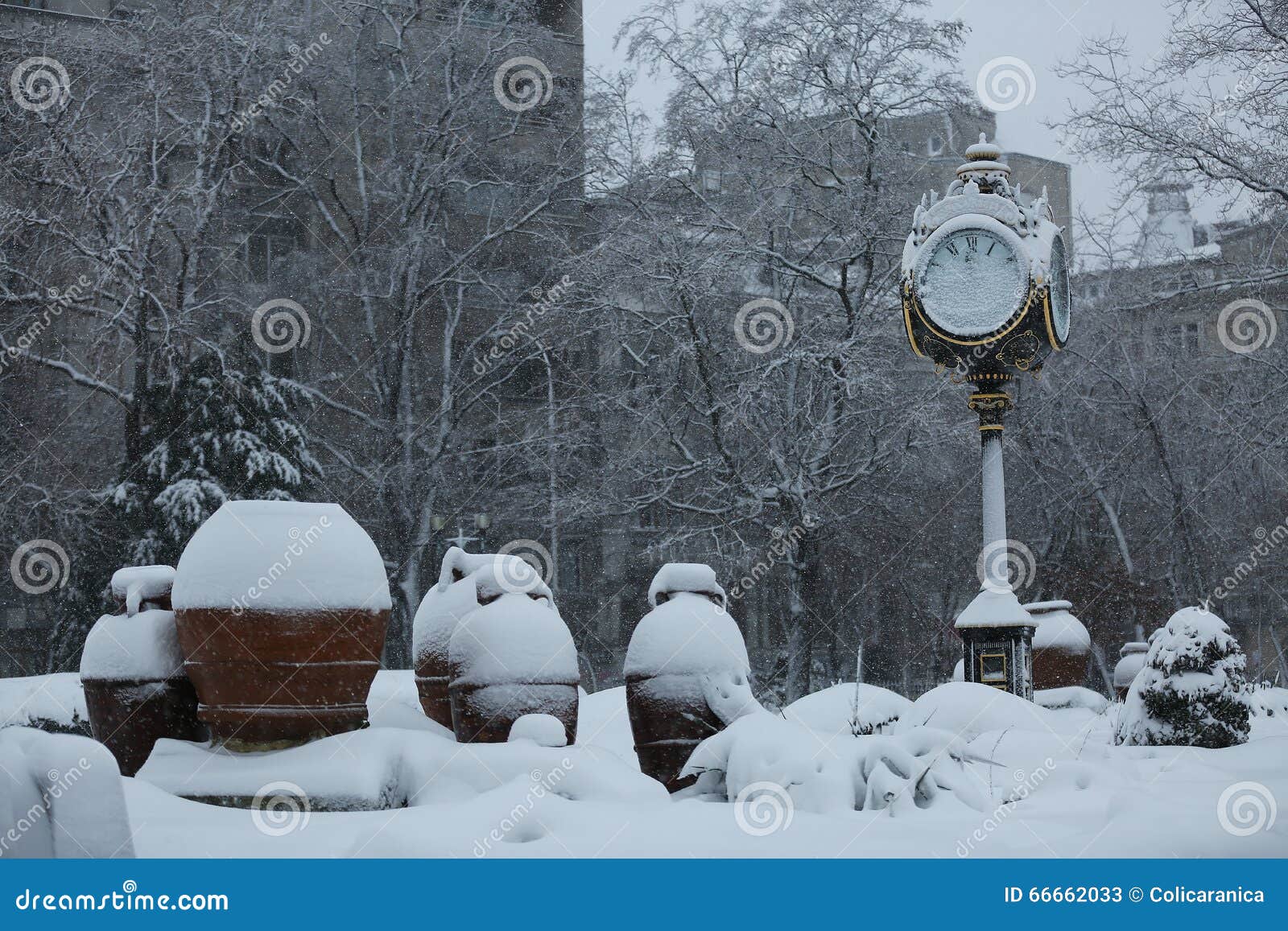Winter in Bucharest stock image. Image of towns, snowing - 66662033
