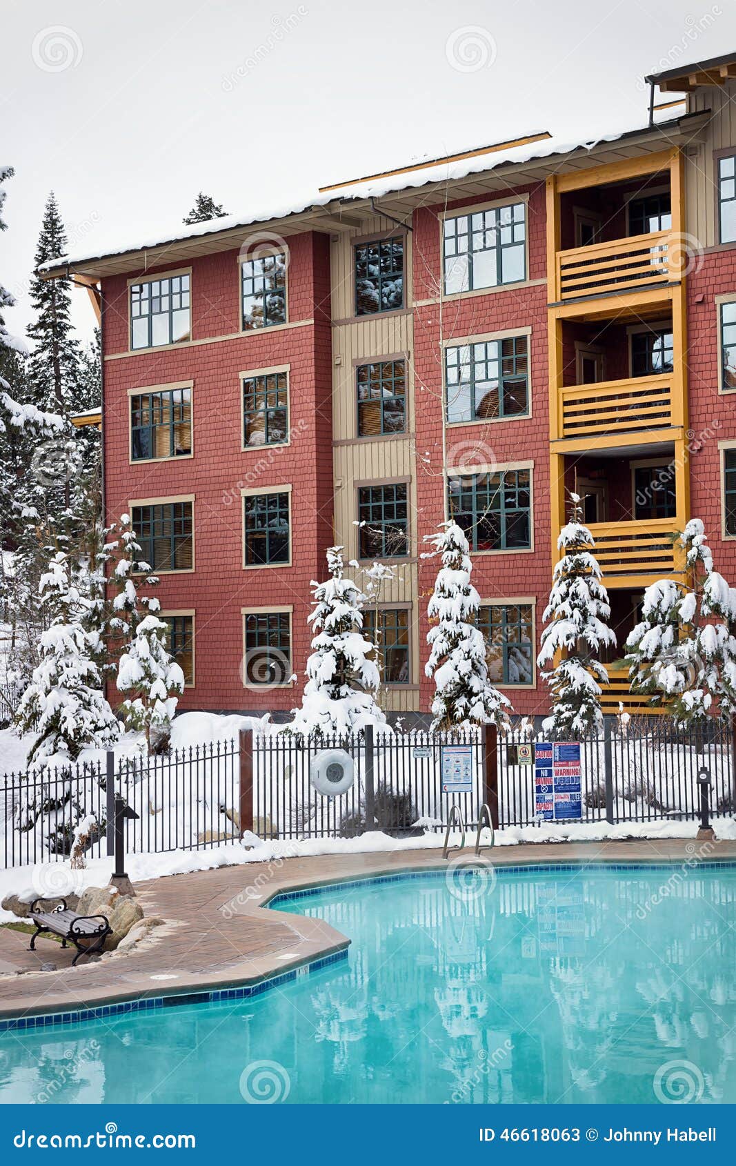 Winter Building with Pool stock image. Image of balcony - 46618063