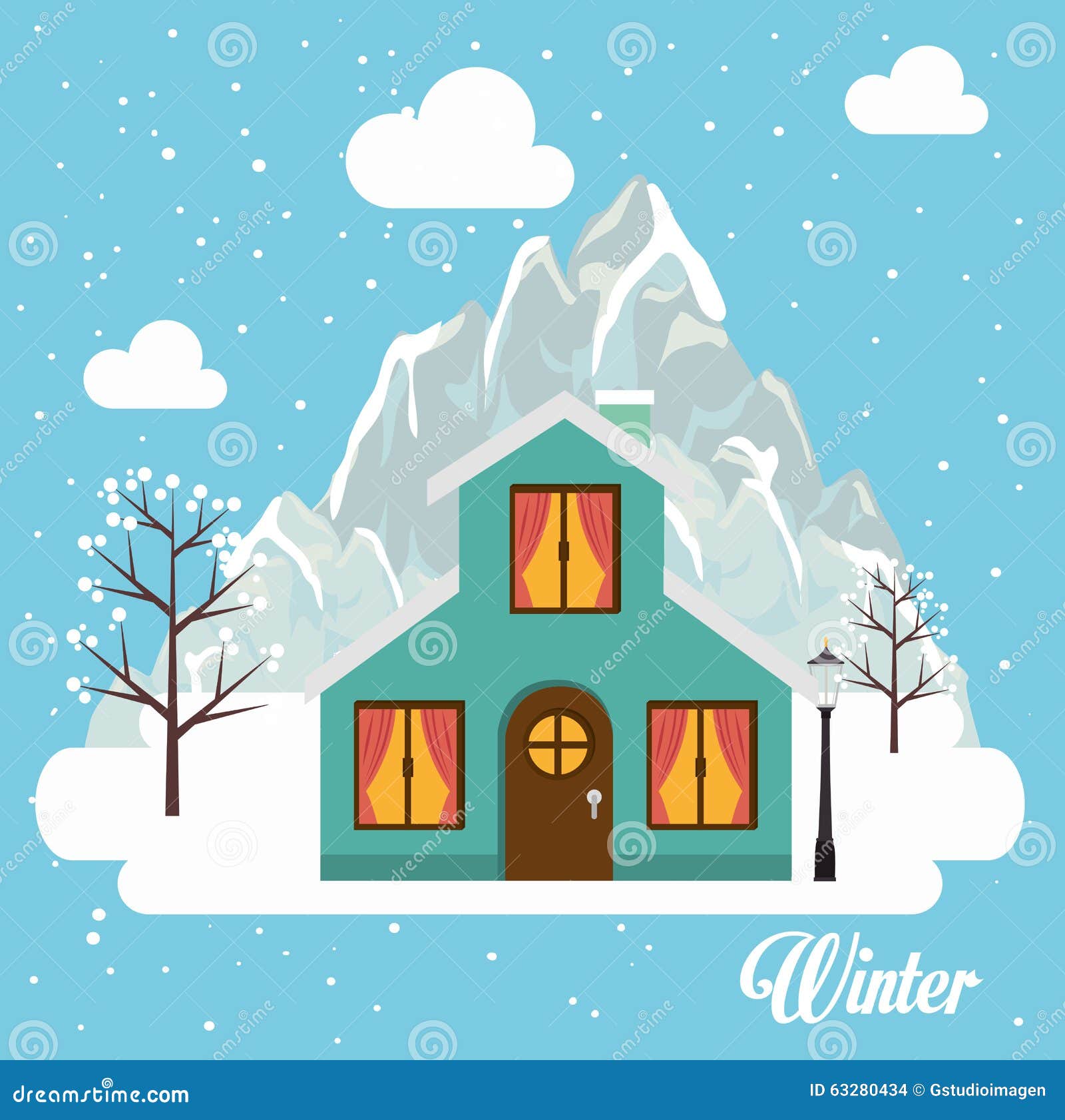 Winter and buildings stock illustration. Illustration of season - 63280434