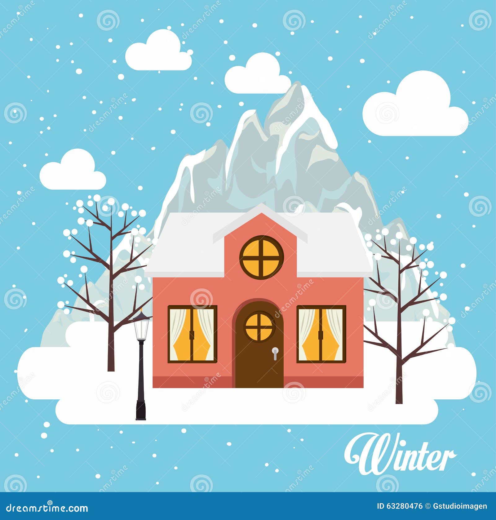 Winter and buildings stock illustration. Illustration of forest - 63280476