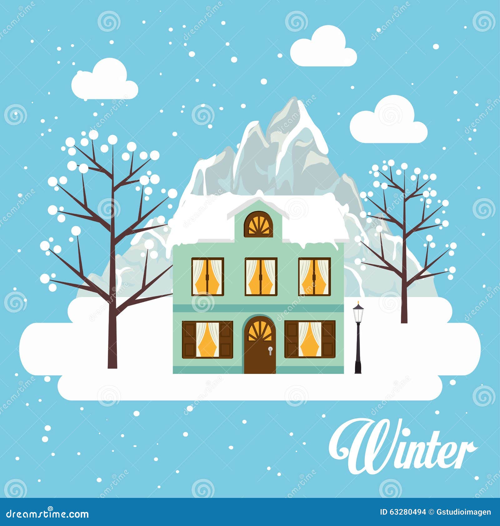 Winter and buildings stock illustration. Illustration of snowfall ...