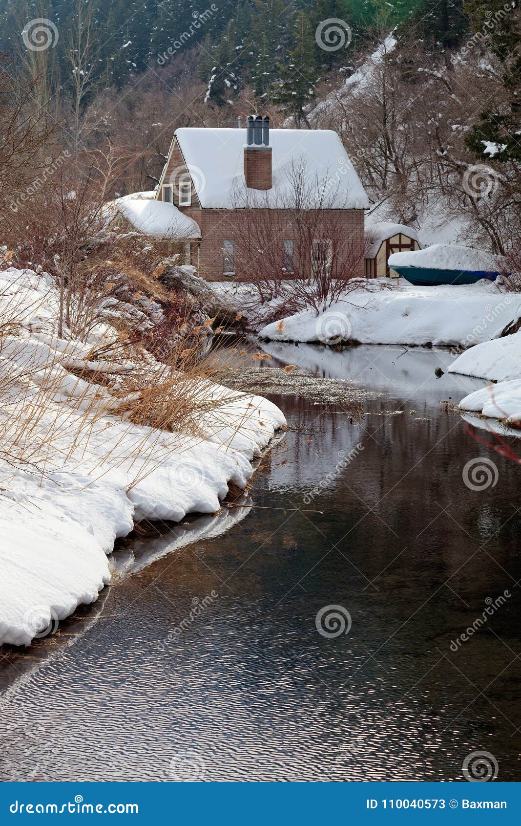 Winter cabin in the snow stock image. Image of cabin - 110040573