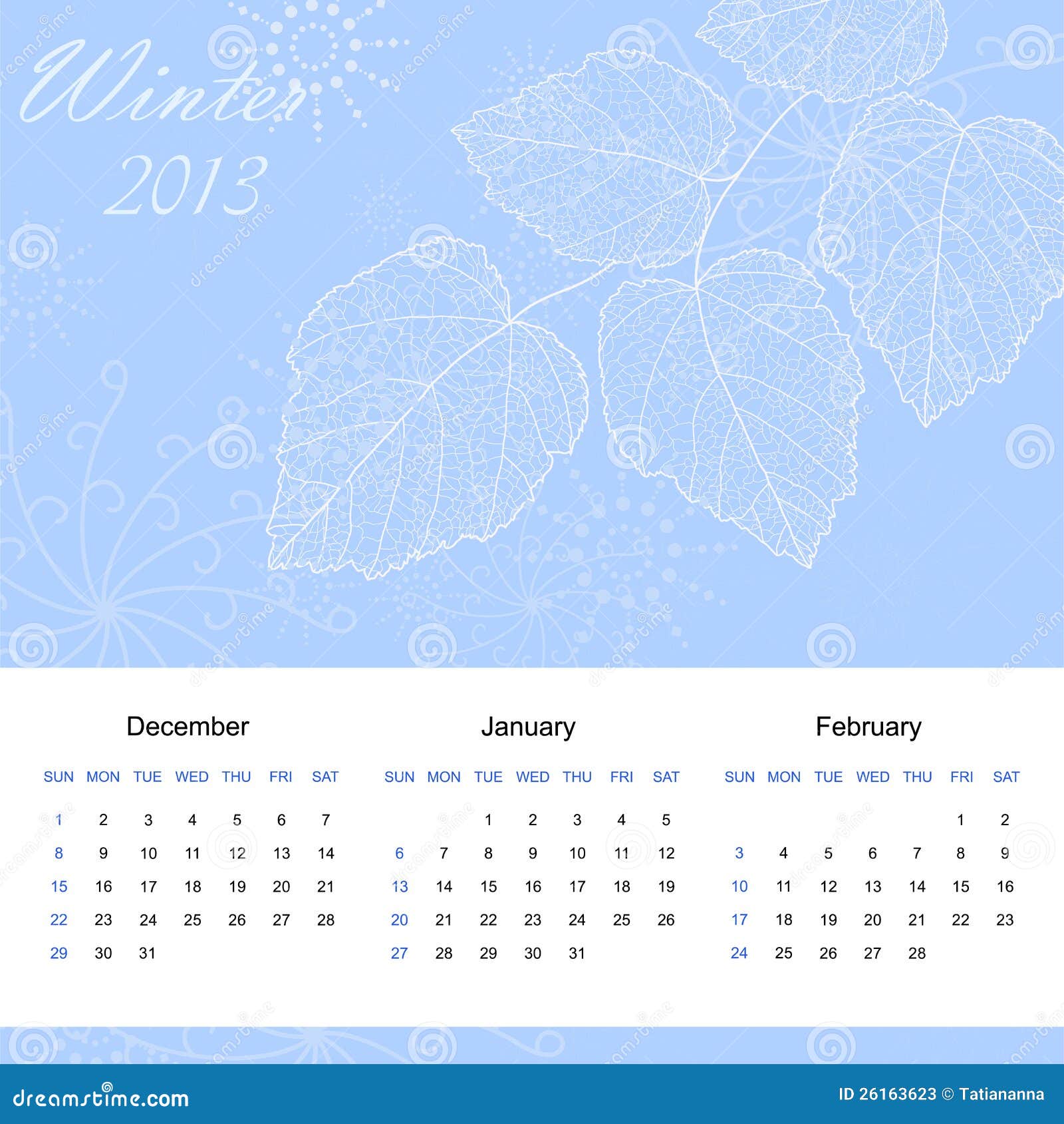Winter Calendar Page of New 2013 Year Vector Stock Vector ...