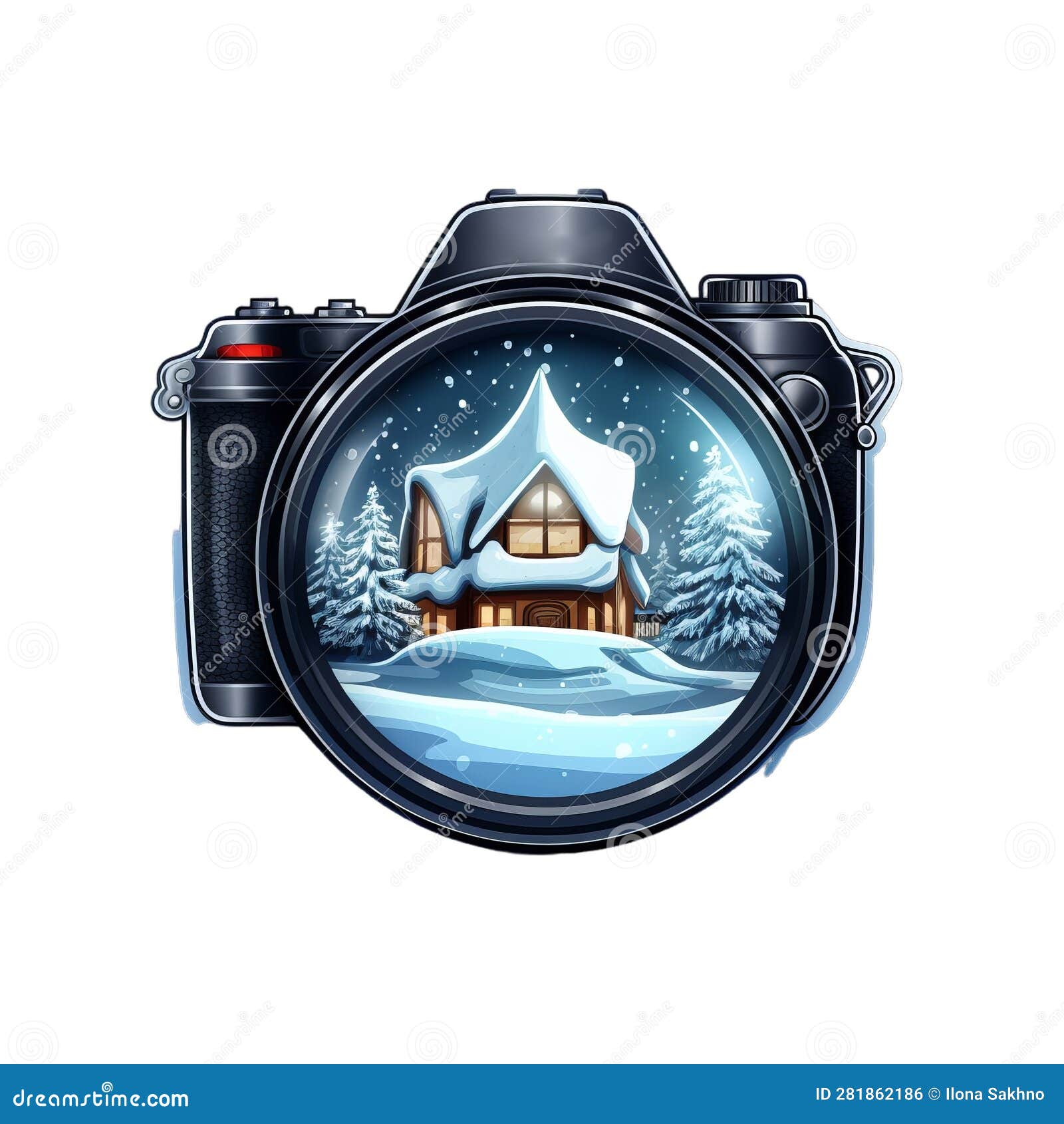 Winter in the camera lens stock illustration. Illustration of hand ...