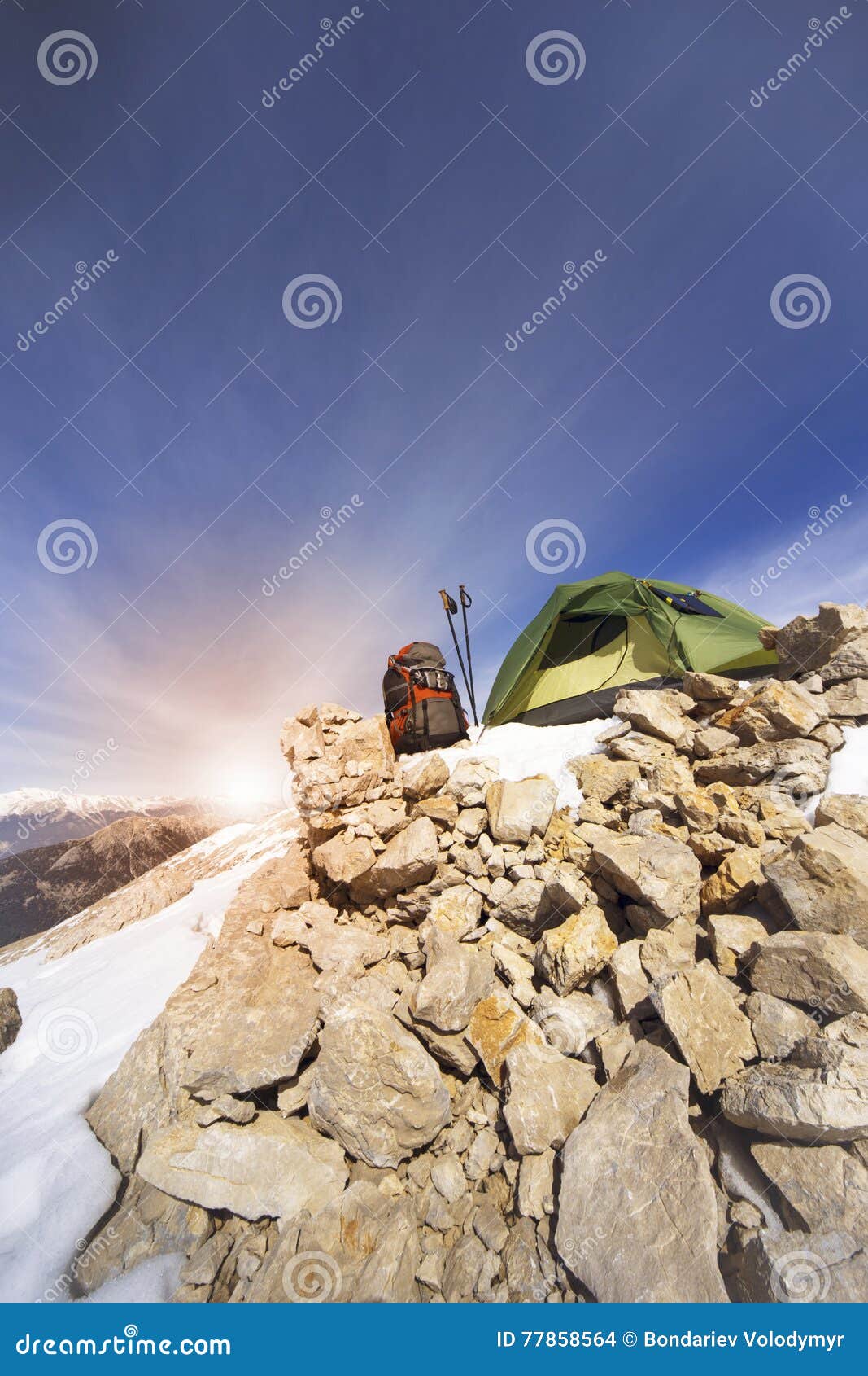 Winter Camping in the Mountains with a Backpack and Tent. Stock Photo ...