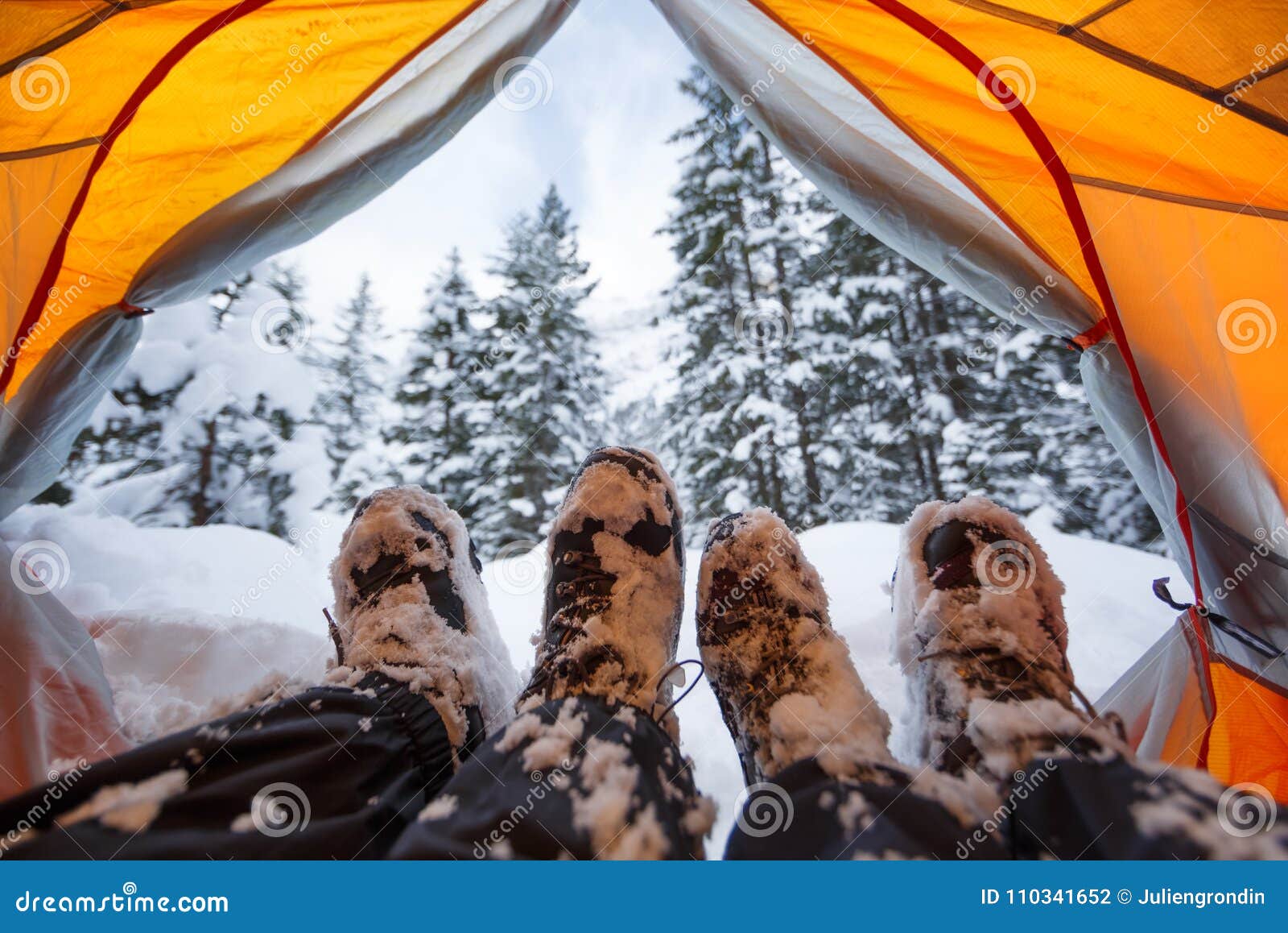 Winter camping on snow stock photo. Image of trekking - 110341652