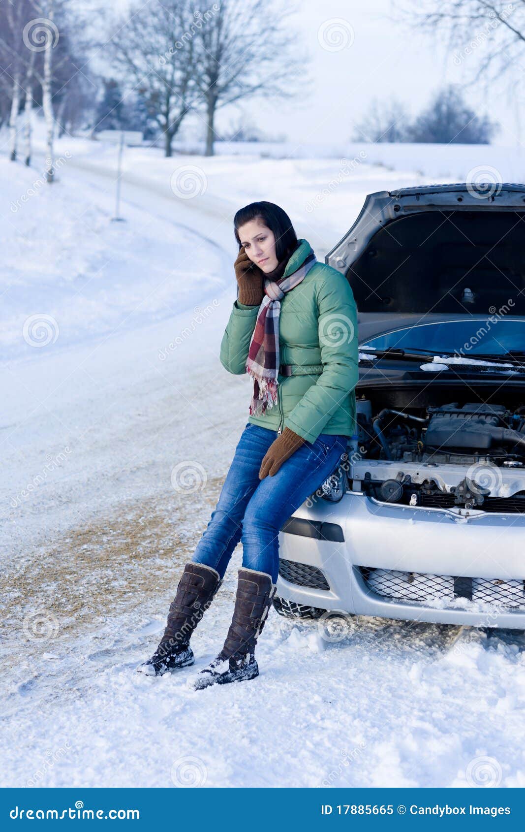 Winter Car Breakdown - Woman Call for Help Stock Image - Image of ...