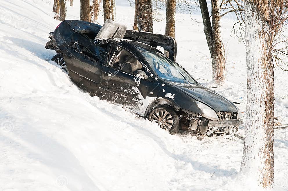 Winter car crash accident stock image. Image of ditch - 18312503
