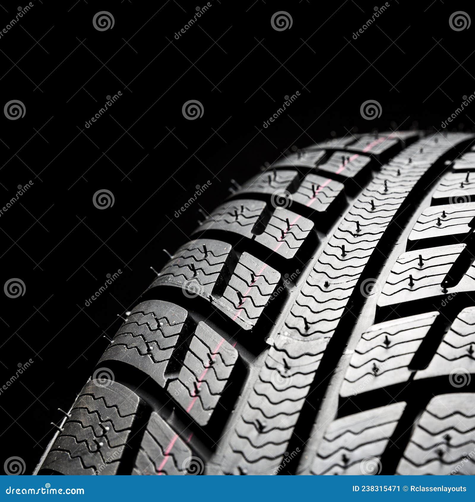Winter Car Tires Close-up Wheel Profile Structure on Black Background ...