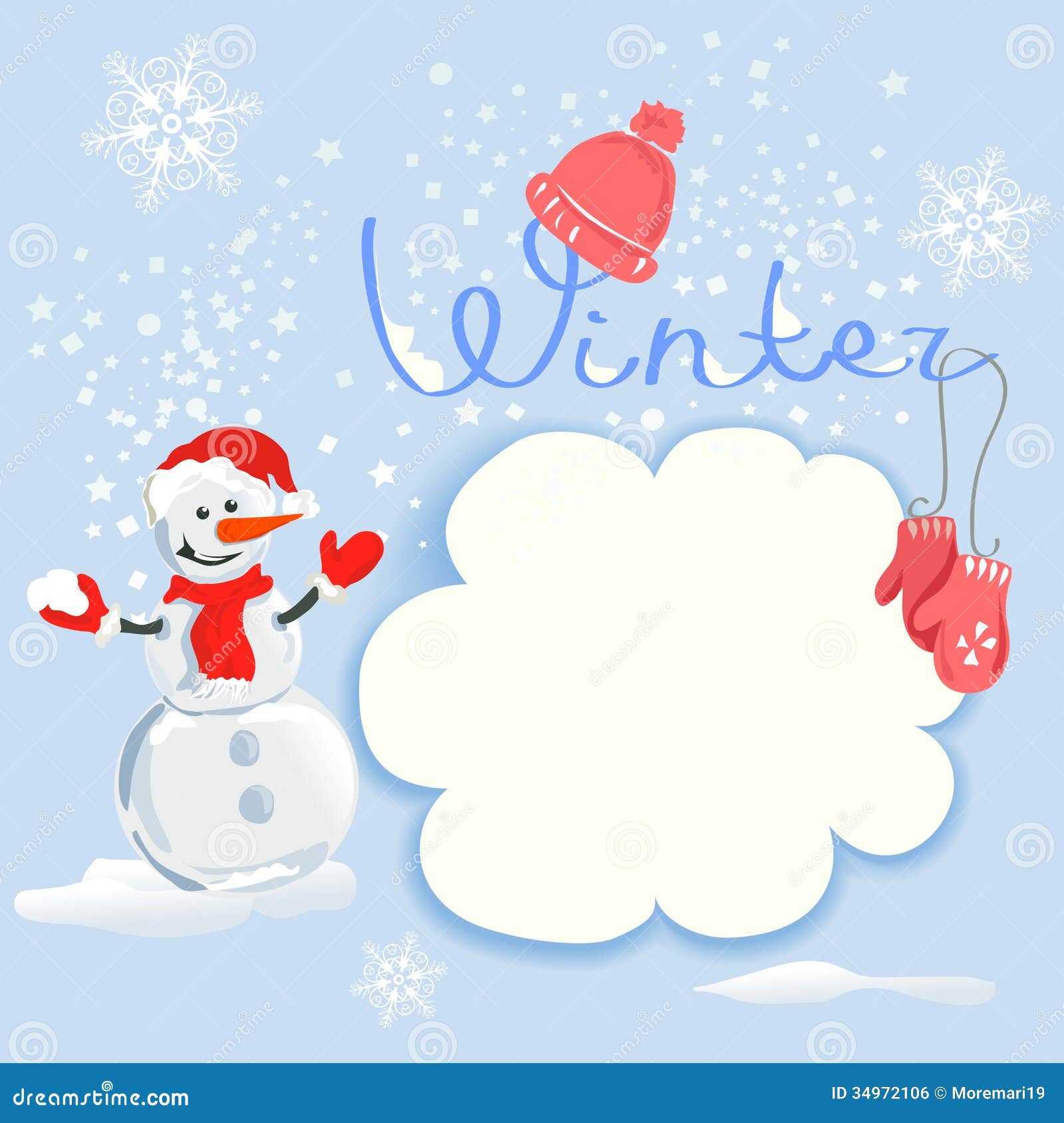 Winter card with a snowman stock vector. Illustration of cloud - 34972106
